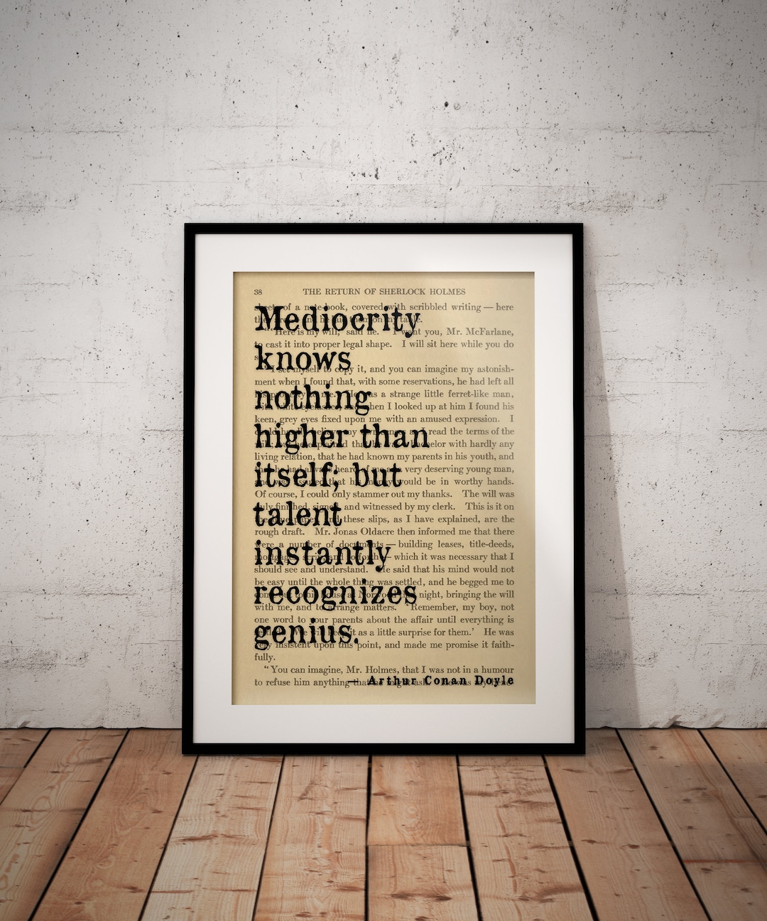 Sherlock Holmes Book Page Mediocrity Quote Print - Unframed - Custom ...