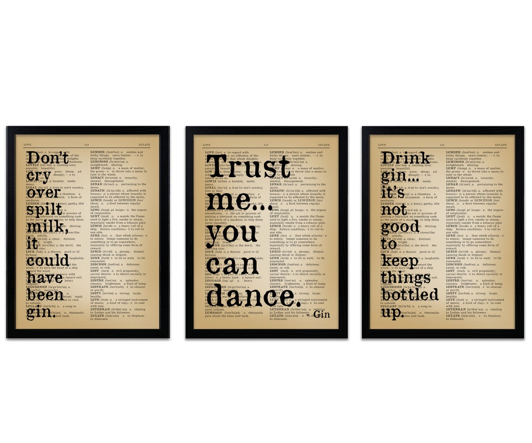 Set of 3 Funny Gin Quotes Gin Quotes Typography for Dining Rooms ...