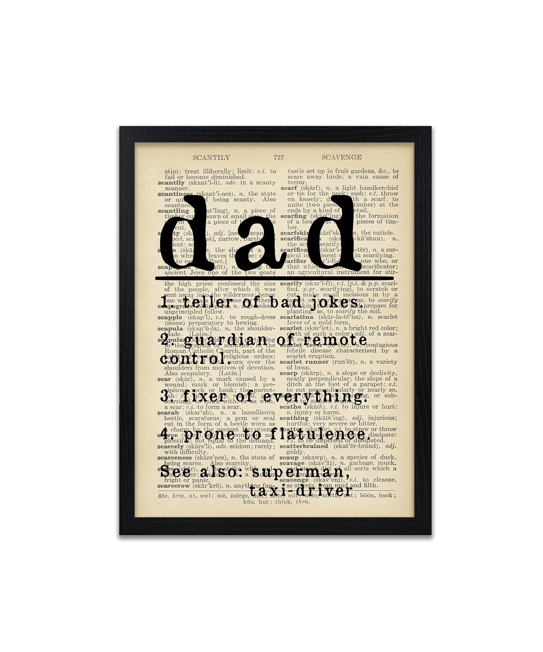 Dictionary Page Personalisable Dad Definition Print - Custom Option ...