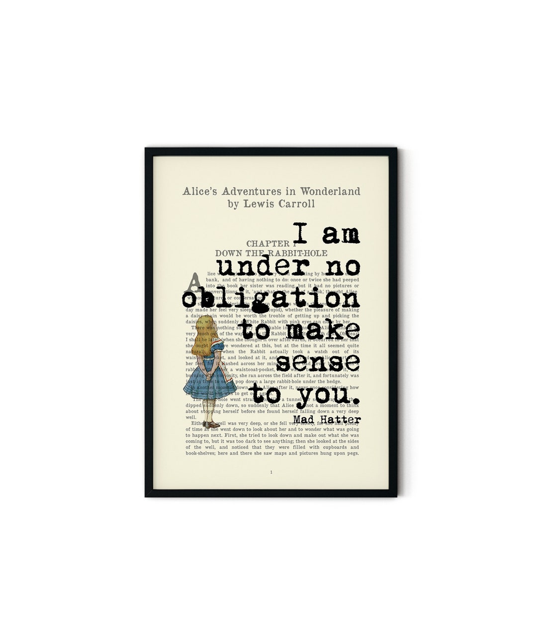 Alice in Wonderland Mad Hatter Quote Book Page Art Print Vintage ...