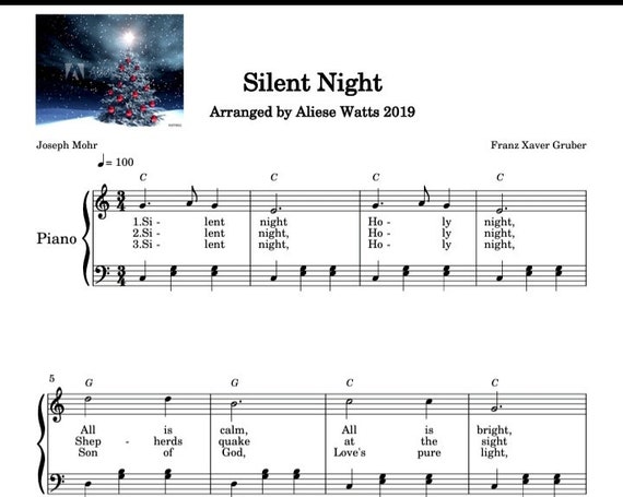 Silent Night Piano Sheet Music Christmas Music Christmas | Etsy
