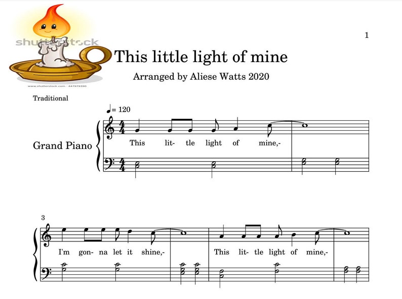 This Little Light of Mine Sheet Music for Piano. Easy to Play. Music ...