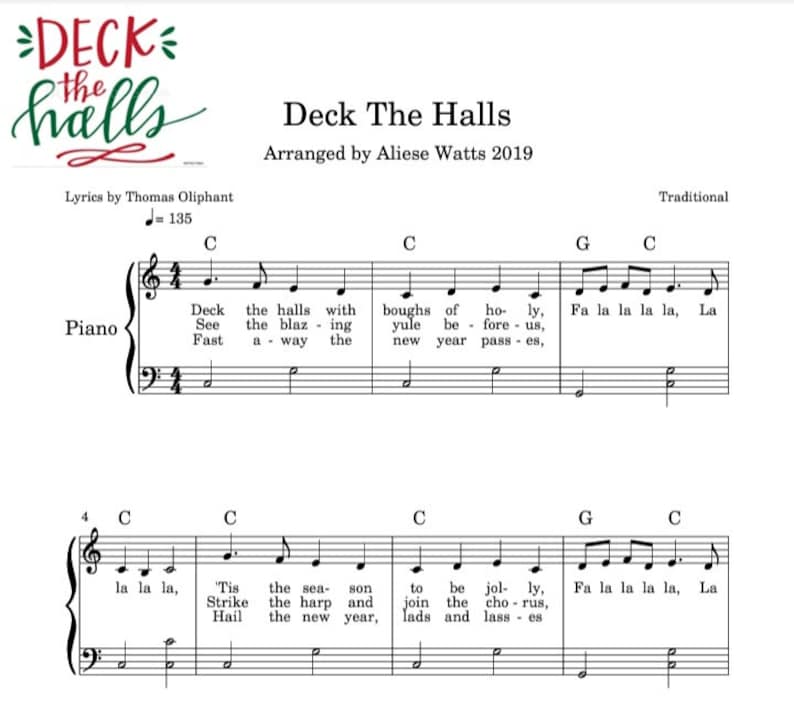 Deck the Halls Piano Sheet Music Christmas Music Christmas Carols Music ...