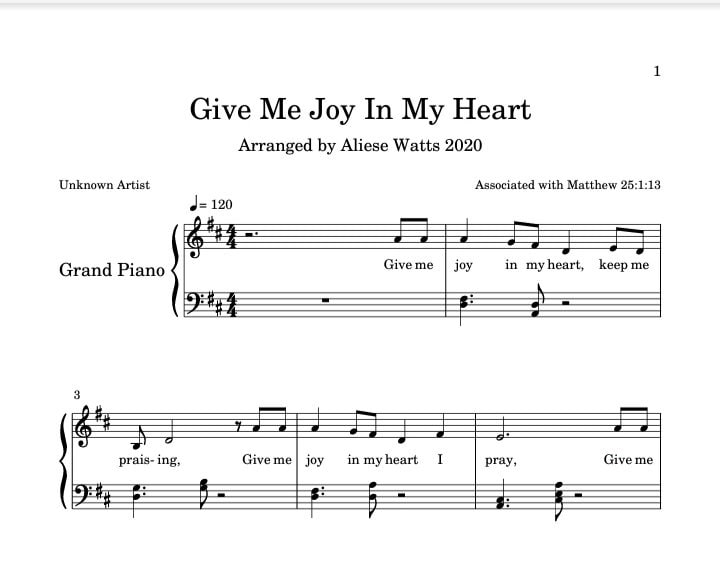 Give Me Joy in My Heart Piano Sheet Music Valentines Day Hymn Music ...