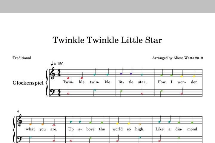 Twinkle Twinkle Little Star Colour Coded Sheet Music Children's Music ...