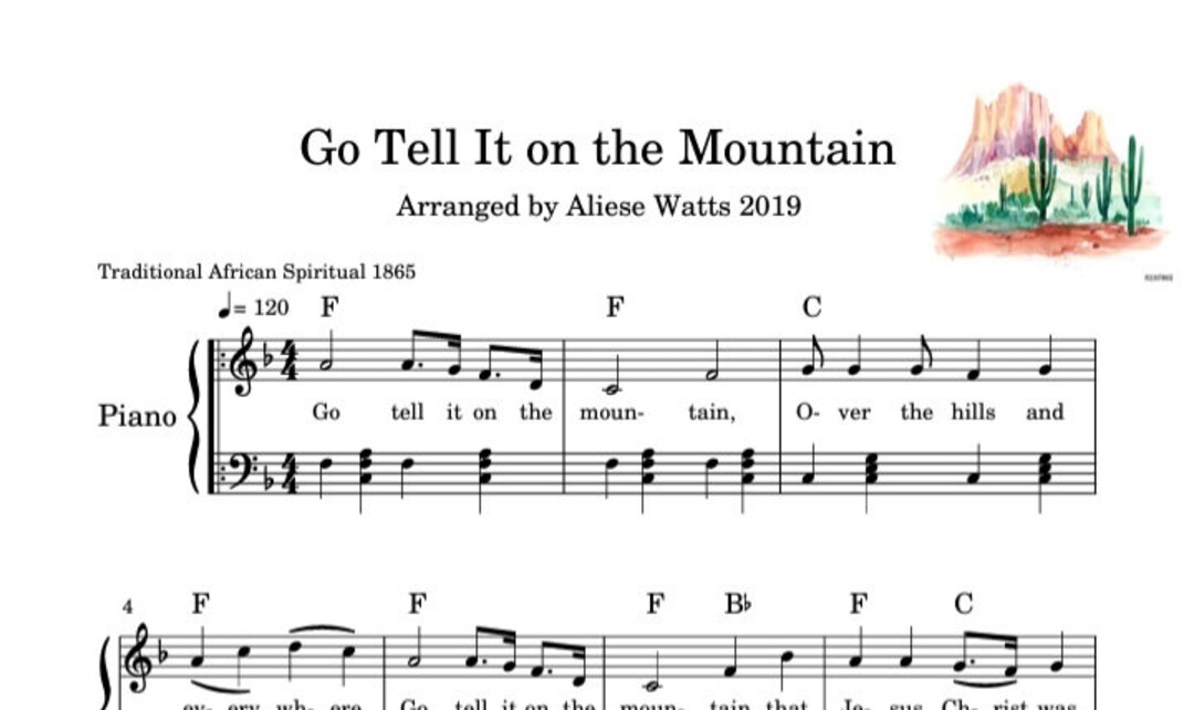 Go Tell It on the Mountain Easy Piano Sheet Music Christmas Music ...