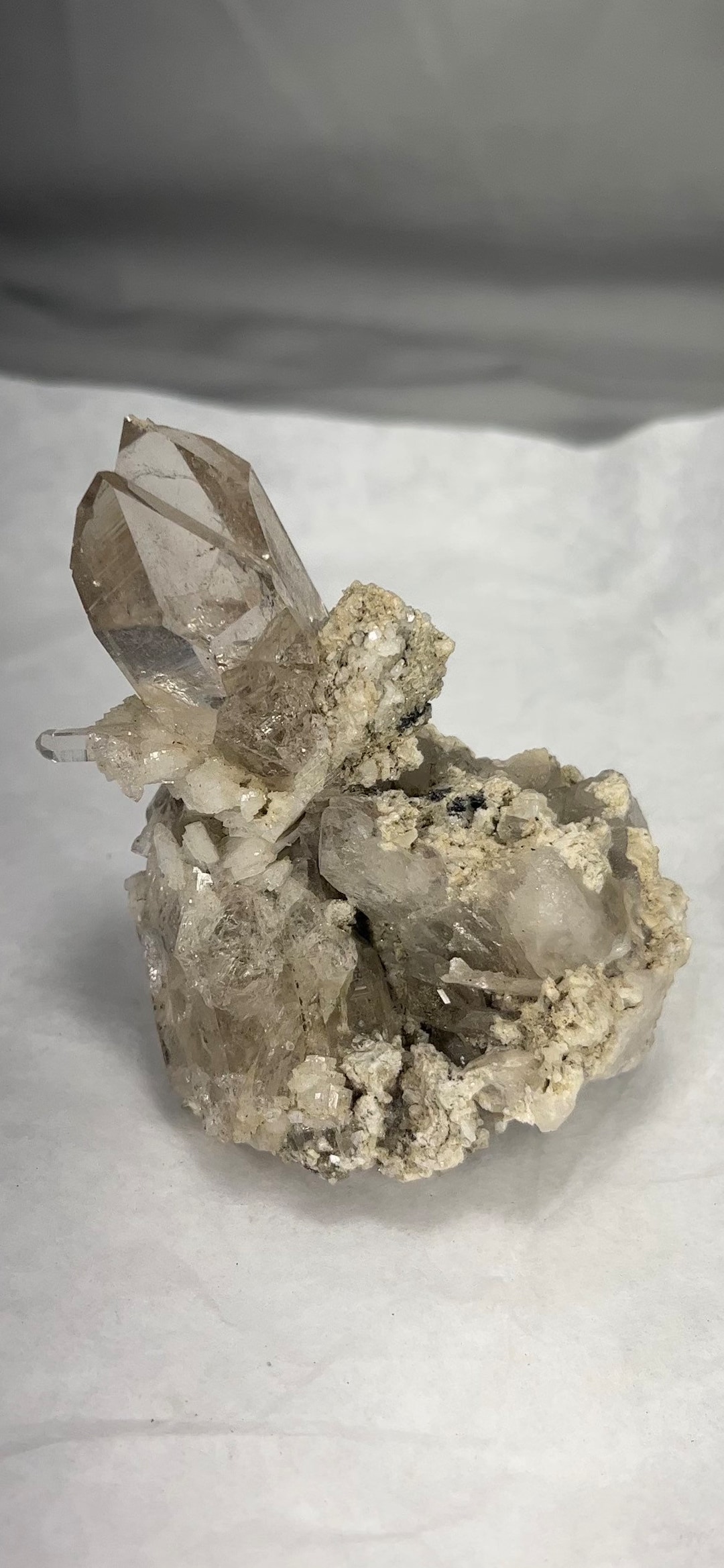 Self-standing Light Smoky Quartz Cluster W/ White Calcite From the ...
