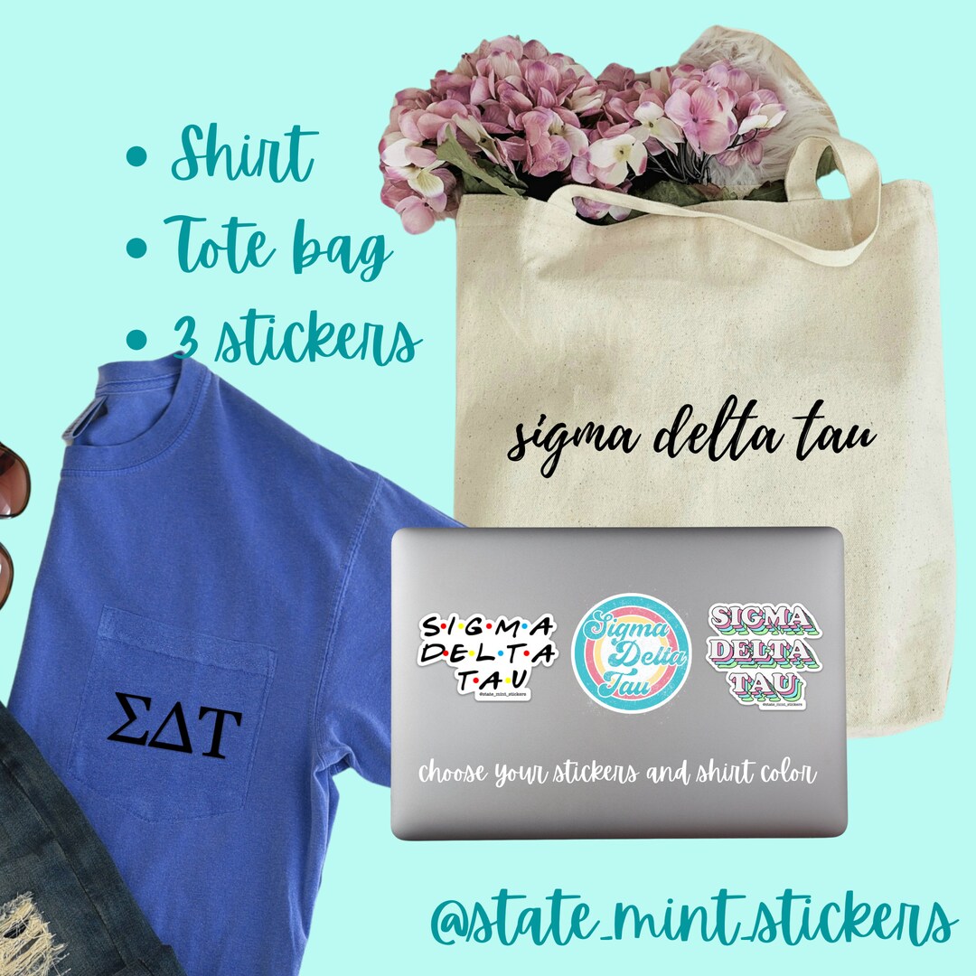 Sigma Delta Tau Sorority Gift Basket 1 Pocket Tee, 1 Tote Bag, 3 ...