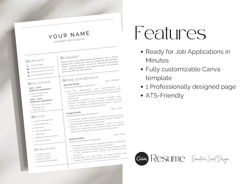 Resume Template Simple Canva Resume Template ATS Friendly Professional ...