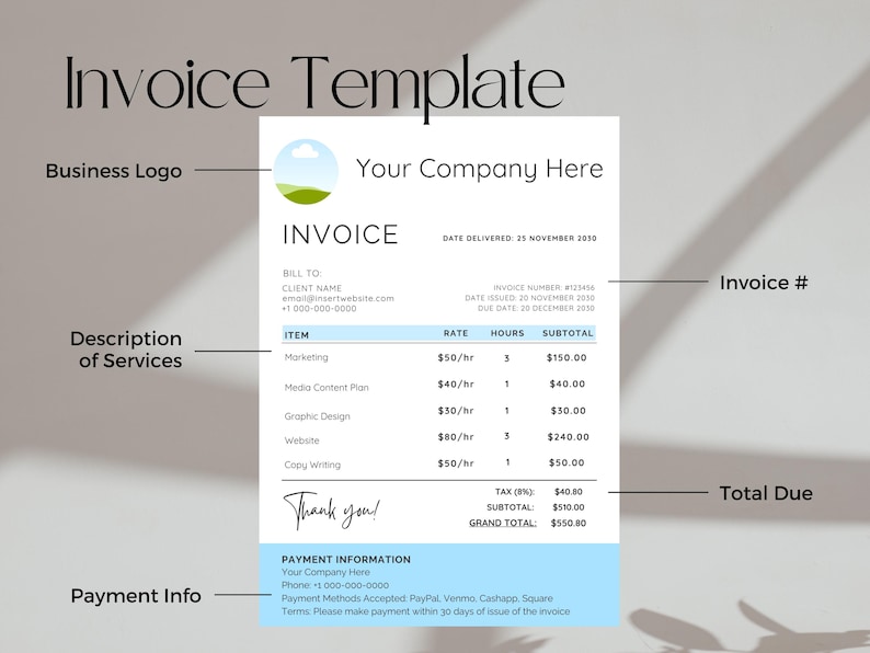 Editable Invoice Template Canva With Logo for Local Business Invoice ...