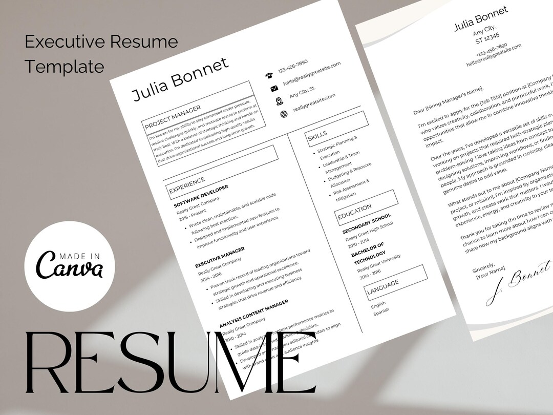 Executive Resume Template Canva CV Resume Professional Resume With ...