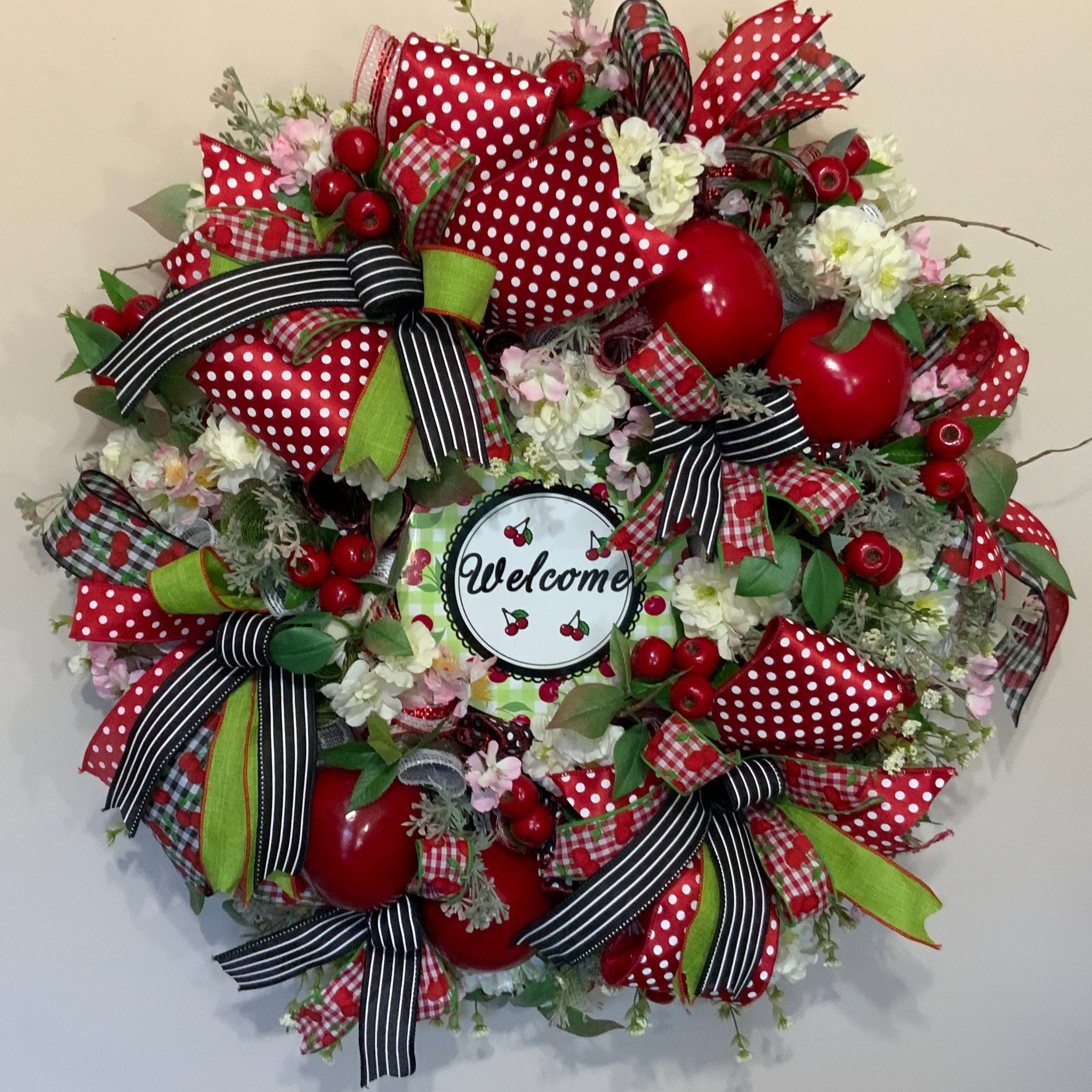 Cherry Wreath, Cherry Blossom Wreath, Spring Home Decor, Floral Home ...