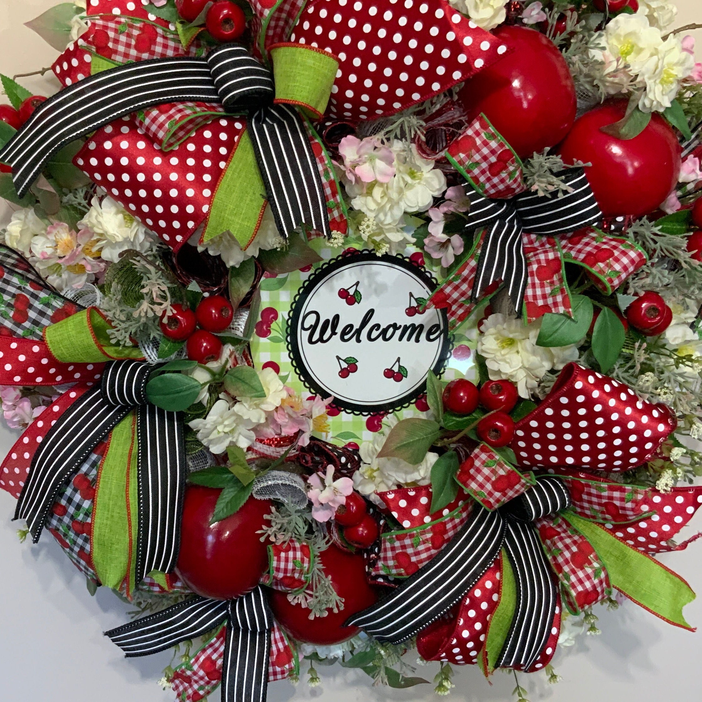 Cherry Wreath, Cherry Blossom Wreath, Spring Home Decor, Floral Home ...