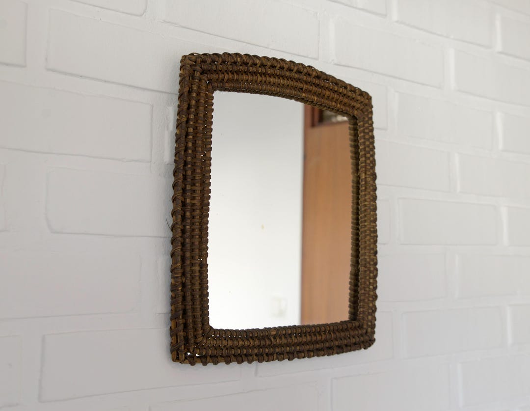 Vintage Wall Mirror / Rectangular Wicker Mirror / Mid Century Rustic ...