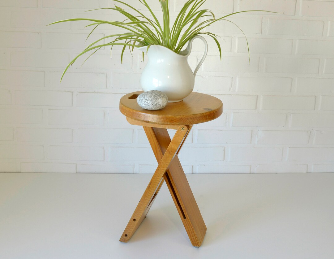 Roger Tallon Style / TS Folding Stool / Vintage Wooden Foldable Stool ...