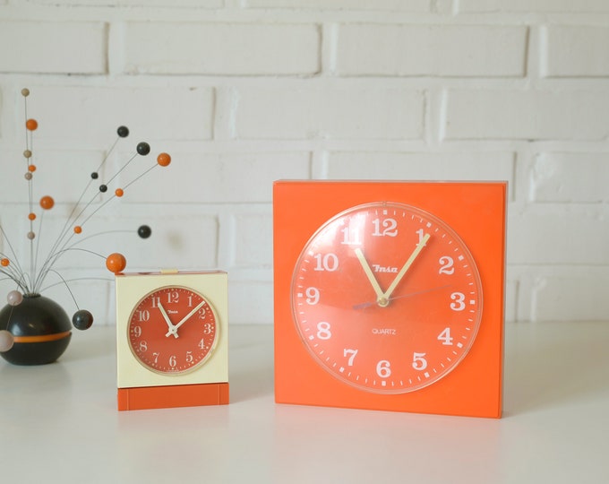 Set of 2 / Orange Vintage Clocks / Wall Clock / Alarm Clock / Desk ...