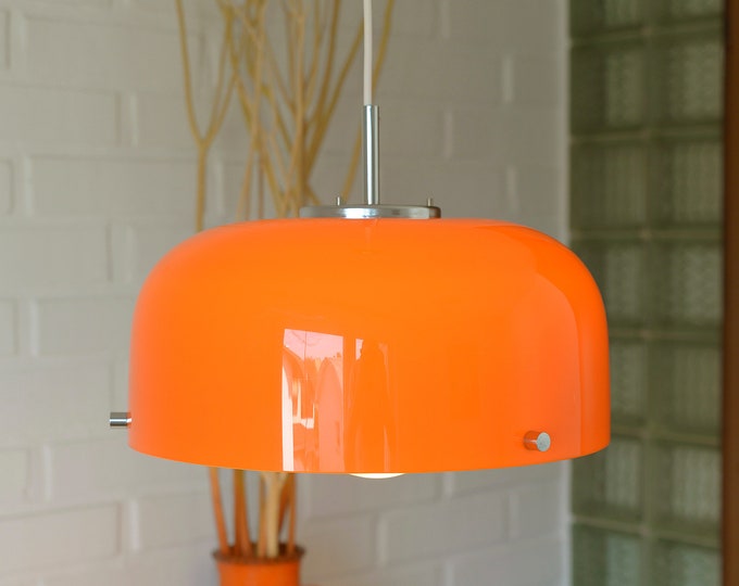 Meblo Harvey Guzzini / Vintage Orange Pendant Light / MCM Ceiling Light ...