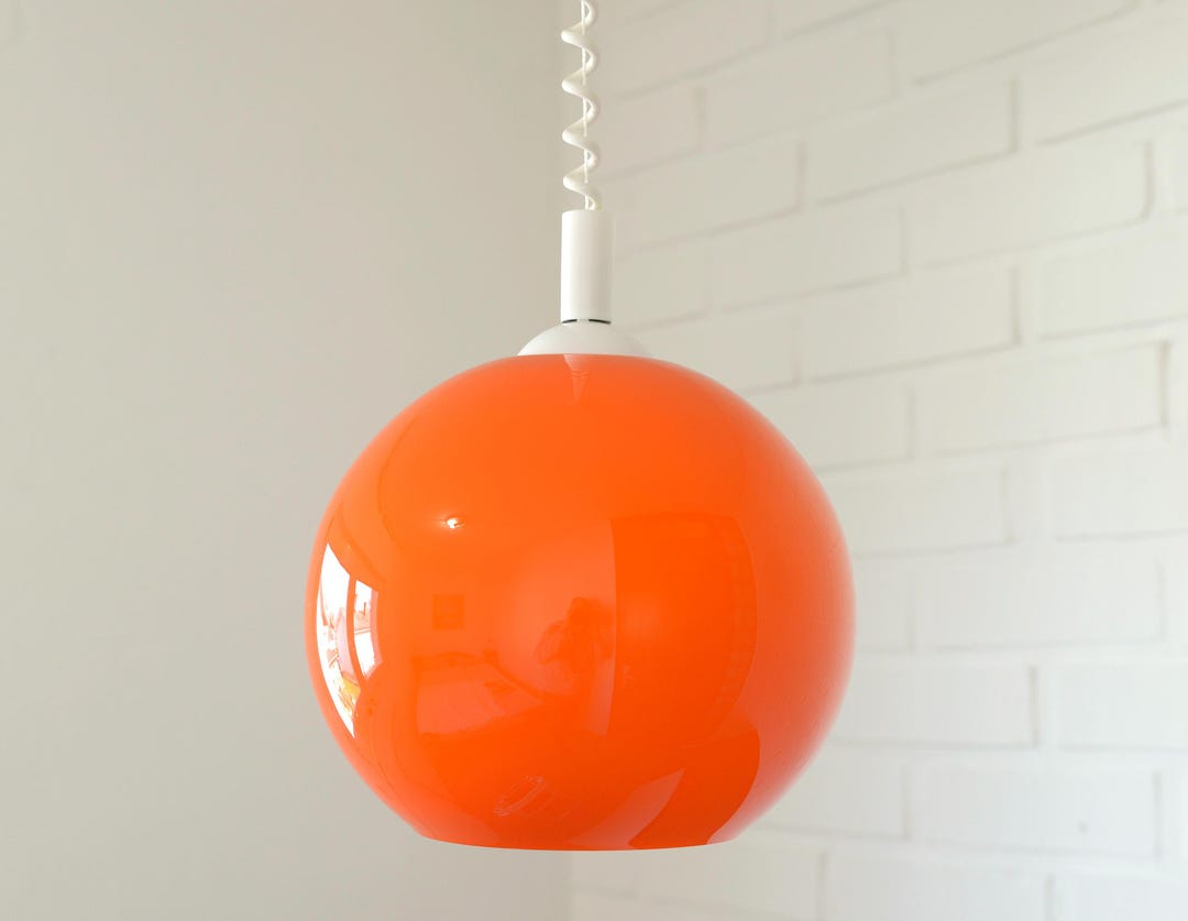 Vintage Orange Pendant Light / Mid Century Modern / Retro Glass Light ...