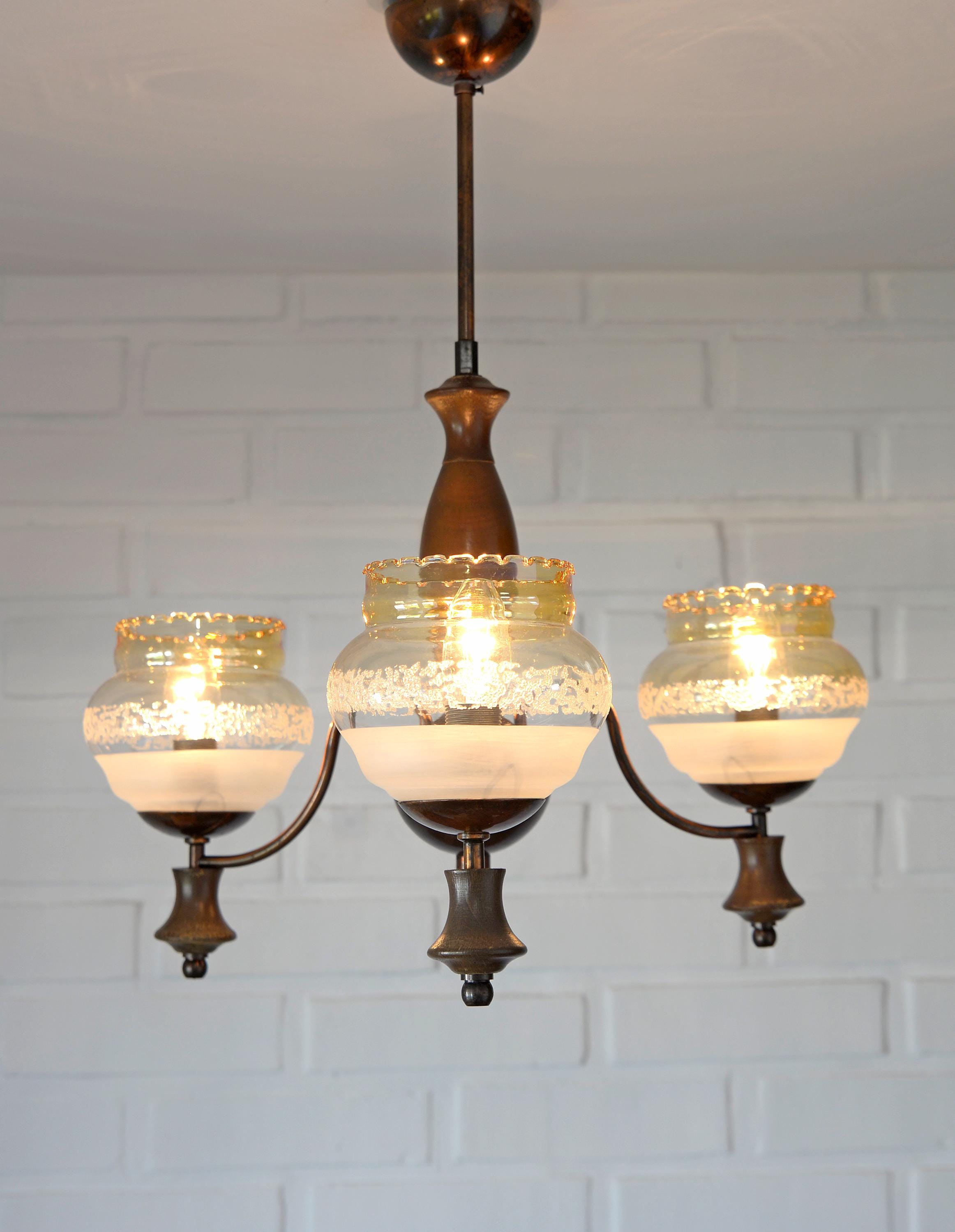 Vintage Pendant Light / Mid Century Rustic Lamp / Wooden Hanging Lamp ...