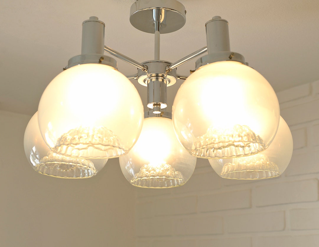 Vintage Mazzega Ceiling Light / Murano Lamp / Semi Flush Mount / Chrome ...