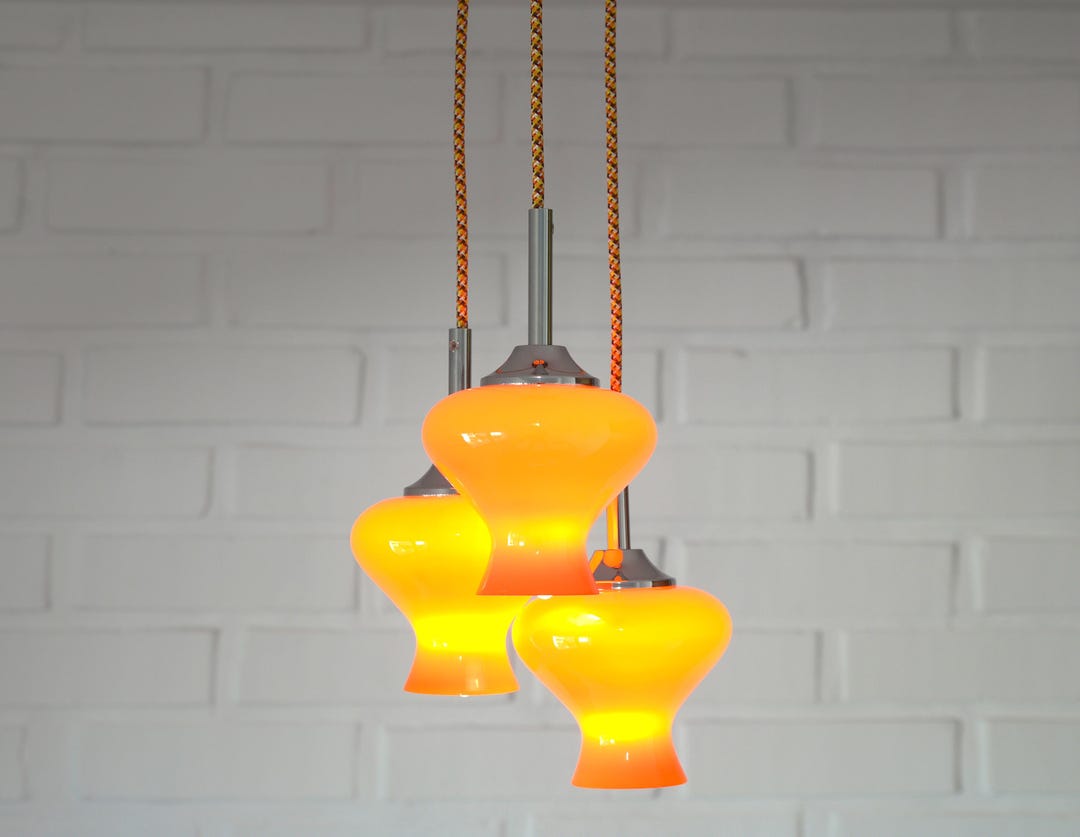 Vintage Pendant Light / Orange Retro Lighting / Redesign Ceiling Light ...