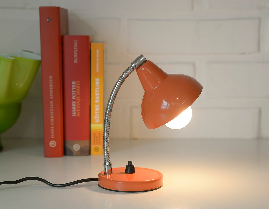 Small Vintage Desk Lamp / Mid Century Modern / Trumpet Orange Table ...