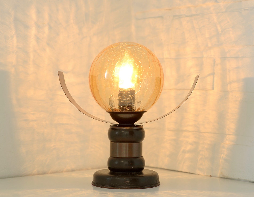 Vintage Table Lamp / Rustic Wood and Copper Desk Light / Nightstand ...