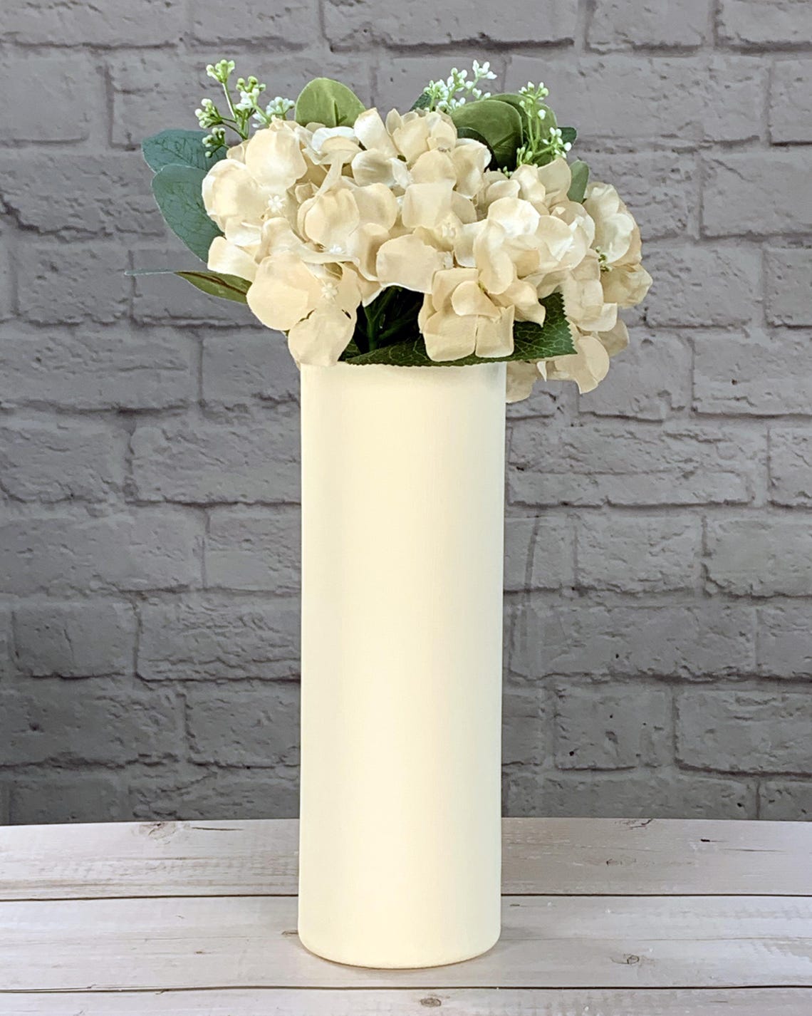 Champagne Hydrangeas in a Modern Cylinder Vase With Greenery - Etsy