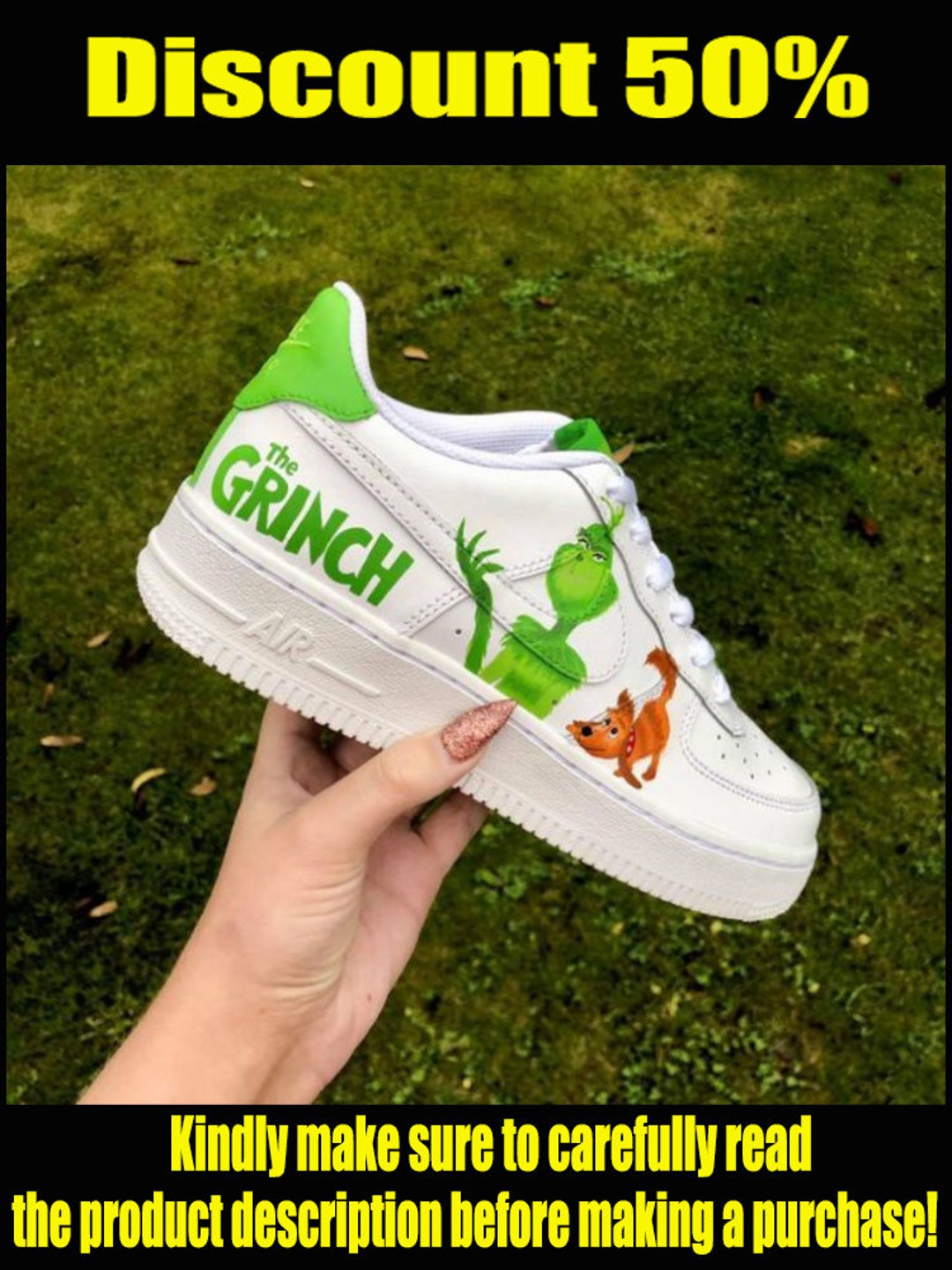 Custom Christmas Grinch Air Force 1 Shoes Handpainted Xmas - Etsy