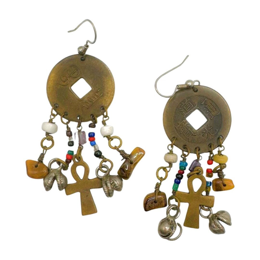 Vintage Ankh & I Ching Coin Dangle Earrings | A Symbolic Statement of ...