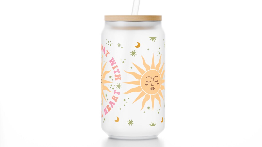 Mystic Sun 16 Oz Libbey Glass Cup Summer Cup Frosted Glass Cup Gift for ...