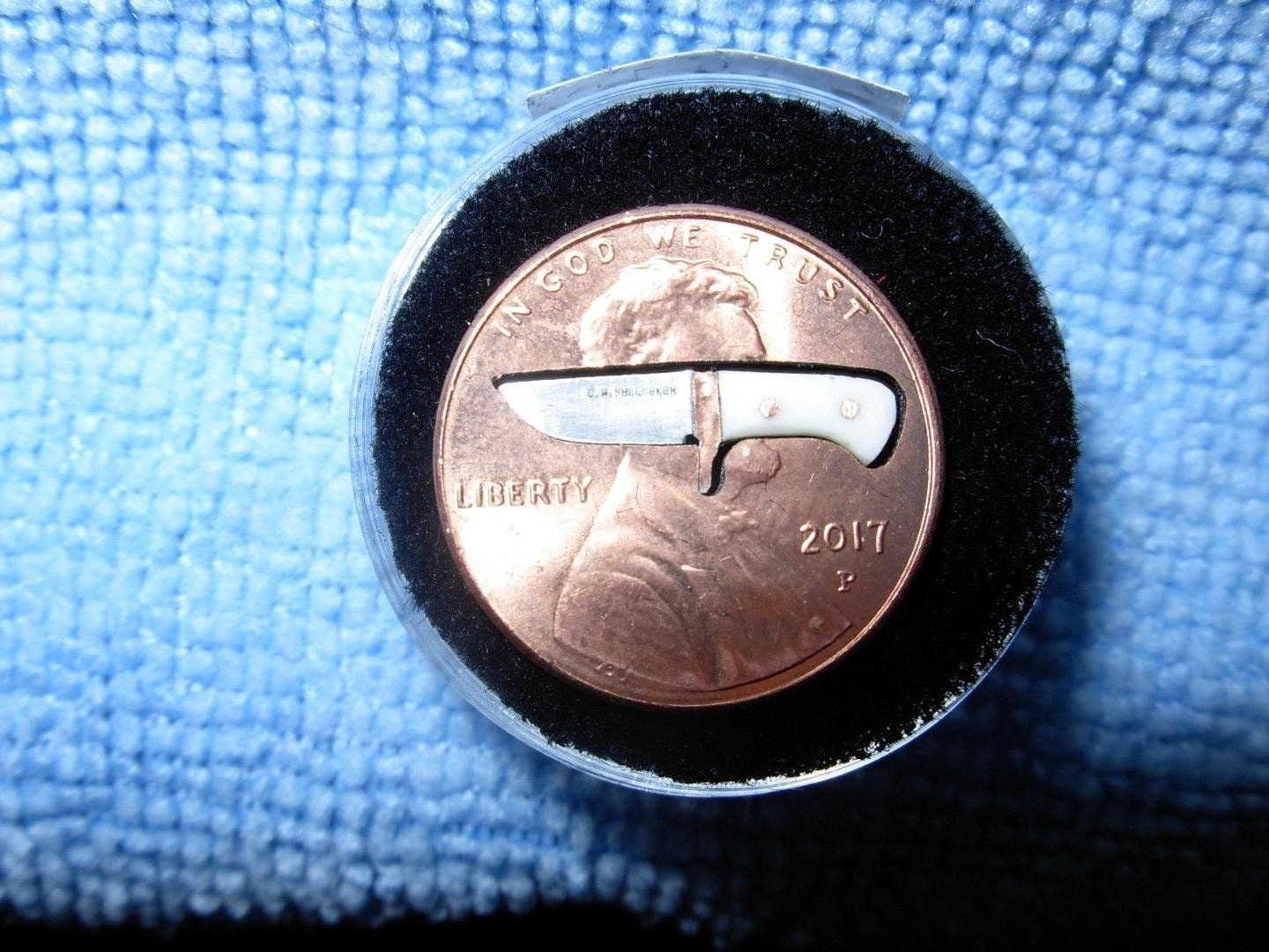 CW SHOEMAKER Miniature Coin Knife Tiny Bowie Knife Made From the Center ...
