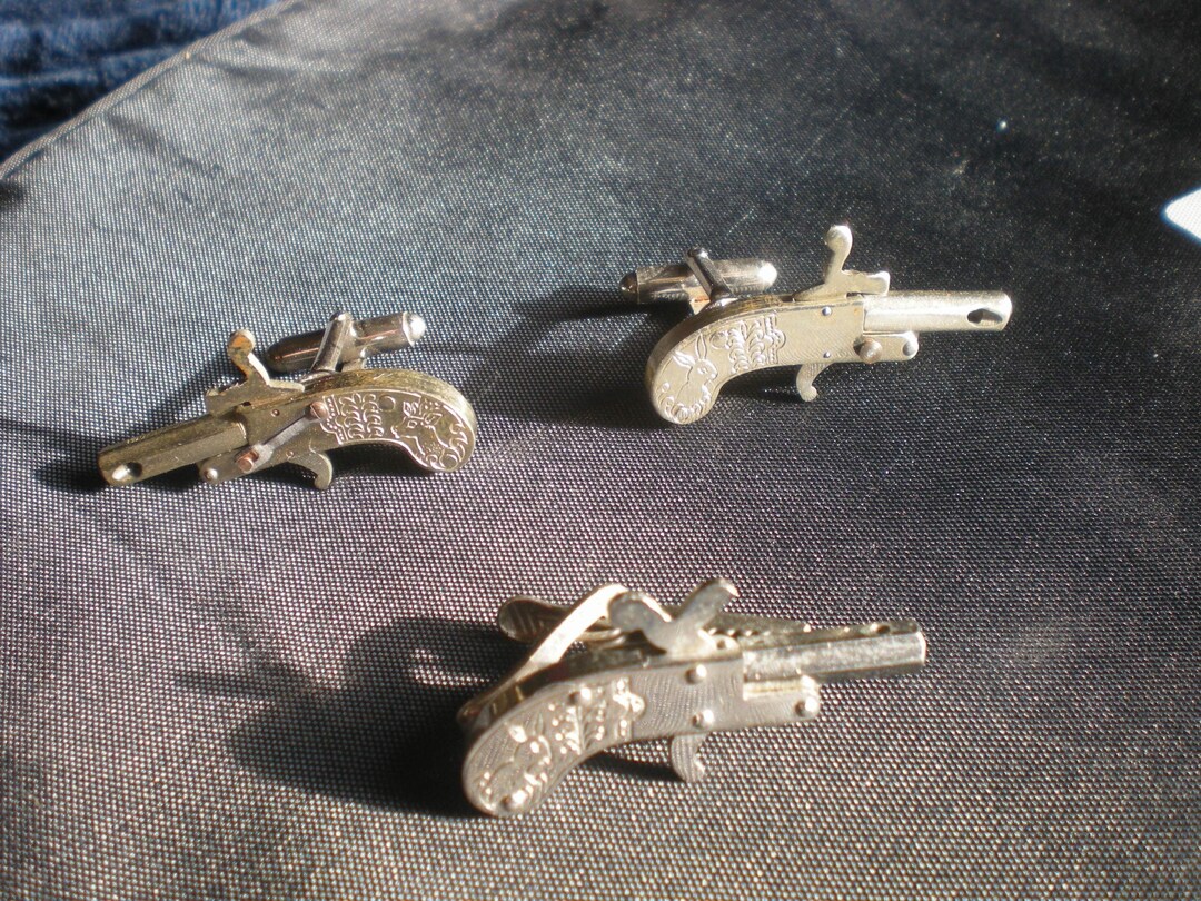 3 GUNS Berloque Pistol Gun Cuff Link TIE CLIP Set 2mm Pinfire Made in ...