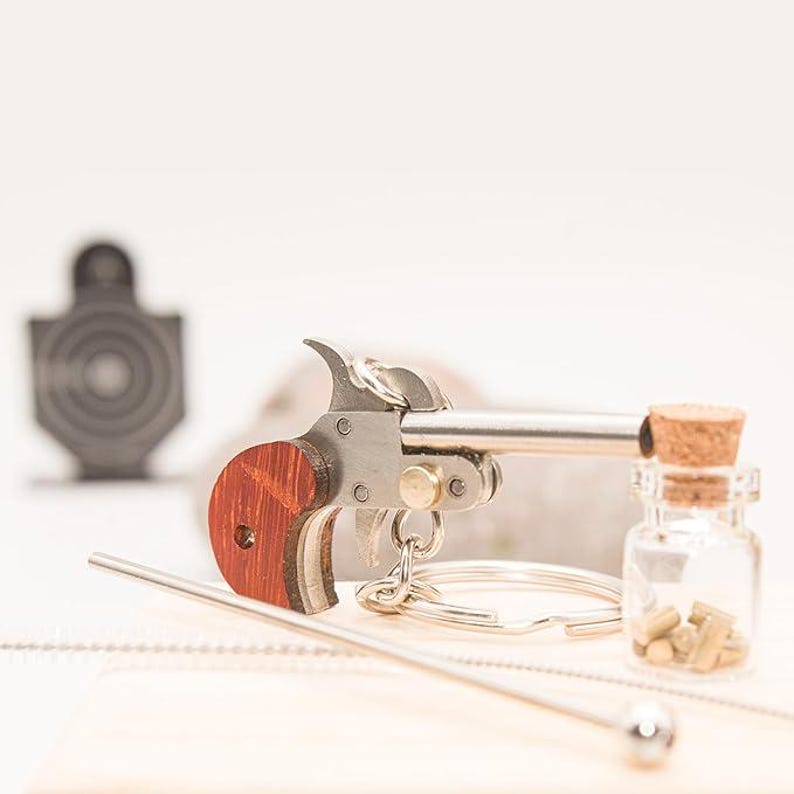 Miniature Derringer 2mm Pinfire Gun Key Chain Model With Bullet Shells ...
