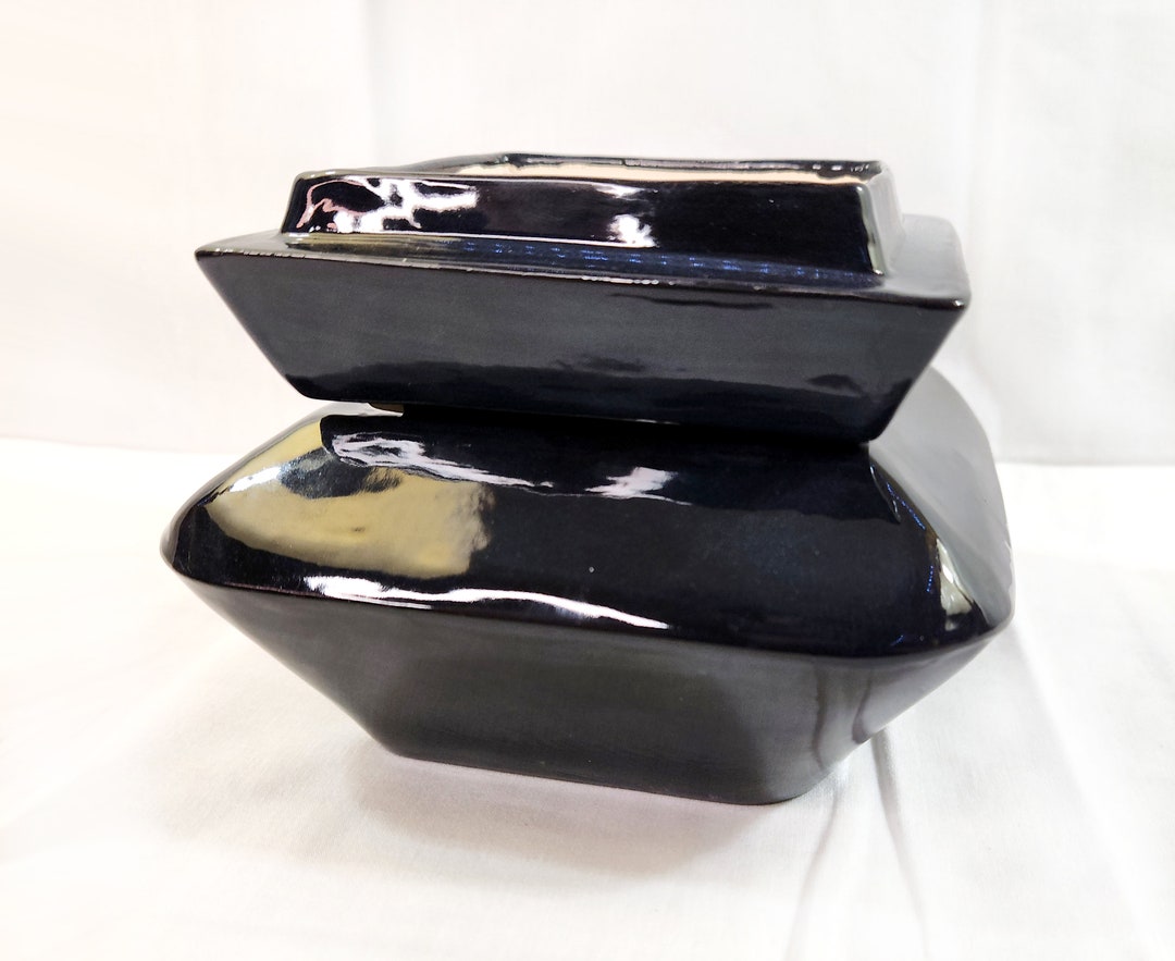 Small Shiny Black Square Ceramic Plant Pot W/ Built-in Water Tray - Etsy