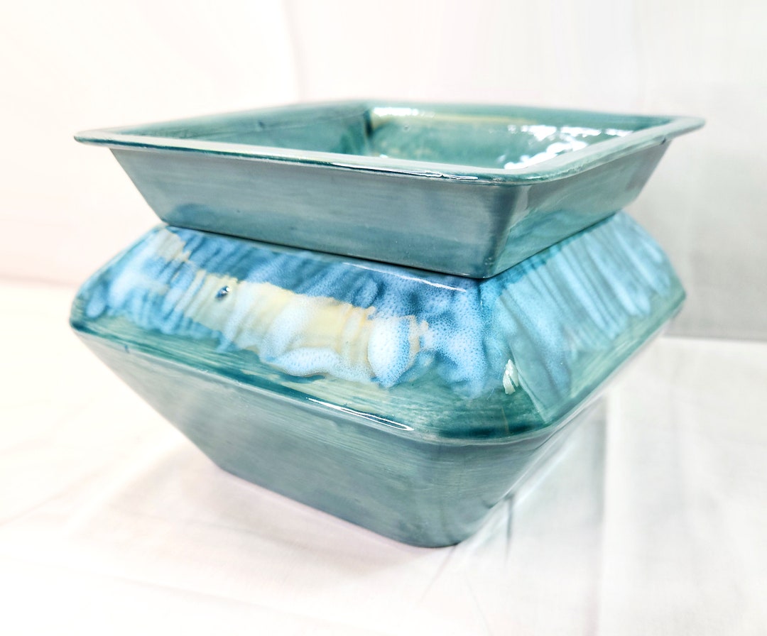 Large Blue Ceramic Square Built-in Water Tray Plant Pot - Etsy