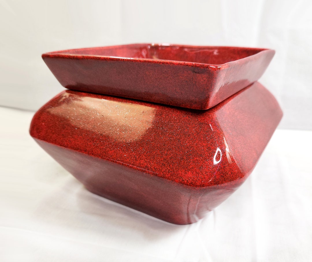 Large Square Ceramic Sparkly Red Plant Pot W/ Built in Water Tray - Etsy