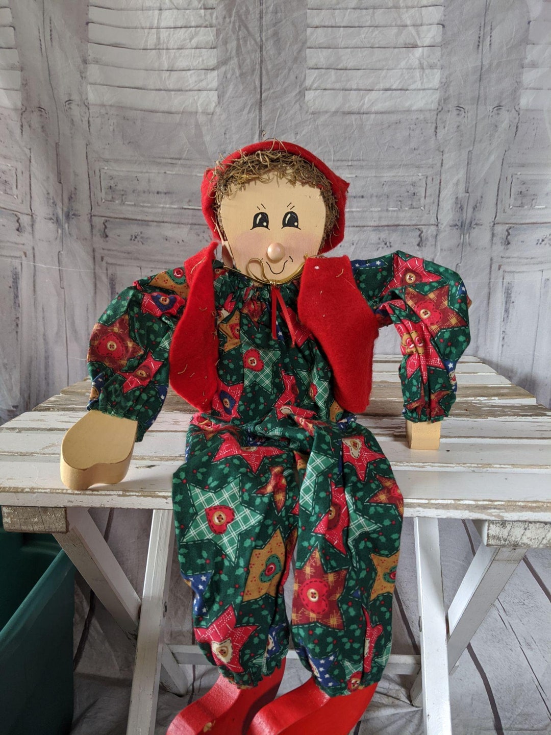 Wooden Joker Jester Elf Sitting Xmas Decor Craft Art - Etsy