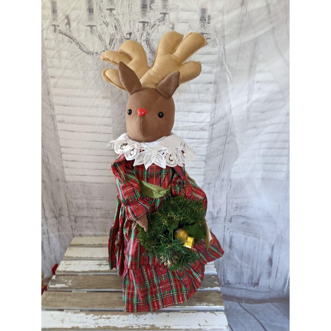 Folk Art Reindeer Xmas Decor Plaid Country Wreath Holiday - Etsy