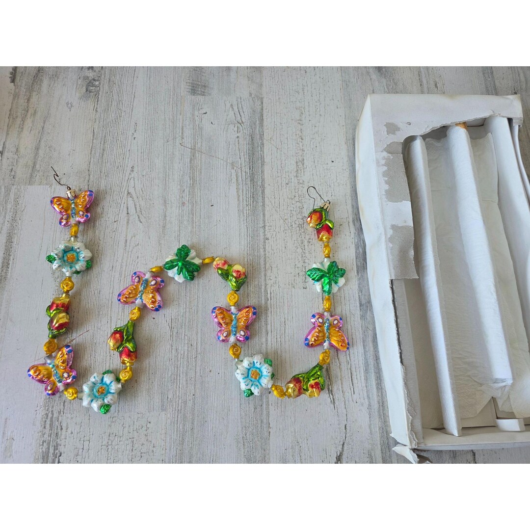 Vintage Radko Butterfly Blossom Flower Garland RARE Tropical Daisy Xmas ...