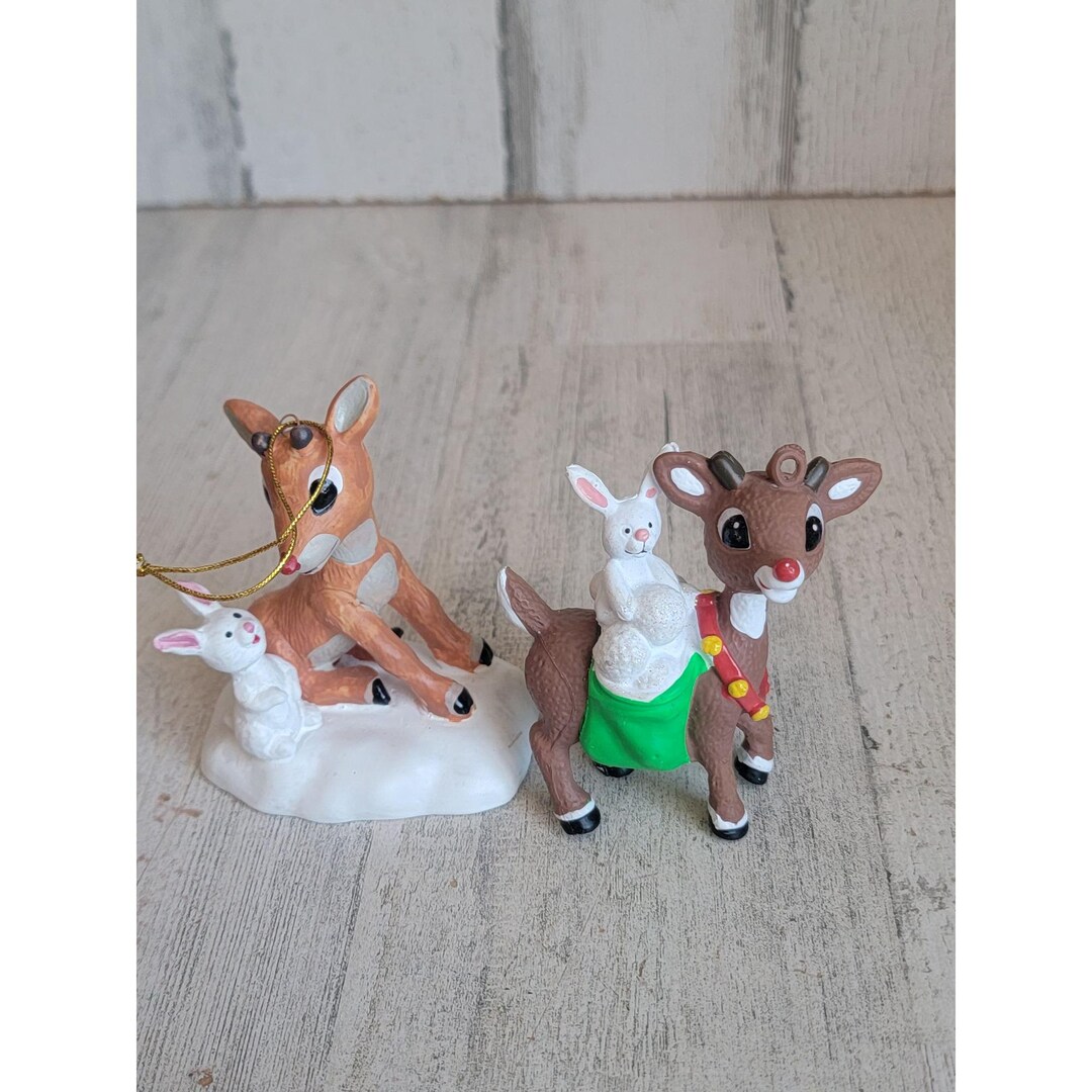Rudolph Red Nosed Reindeer Snow Bunny Ornament Xmas Set - Etsy