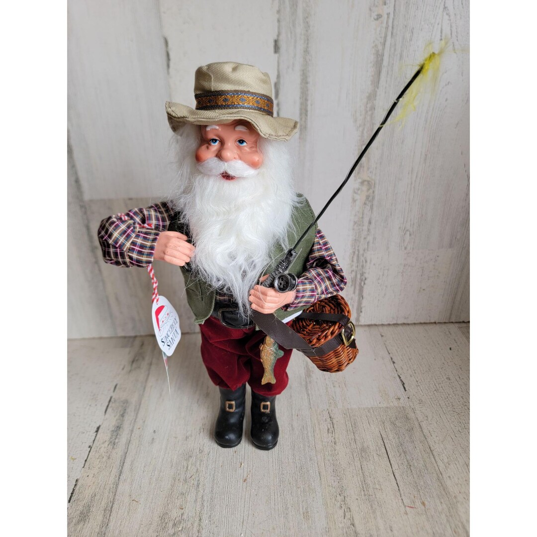 Sincerely Santa Claus Fishing Pole Fish Basket Xmas Home Decor ...