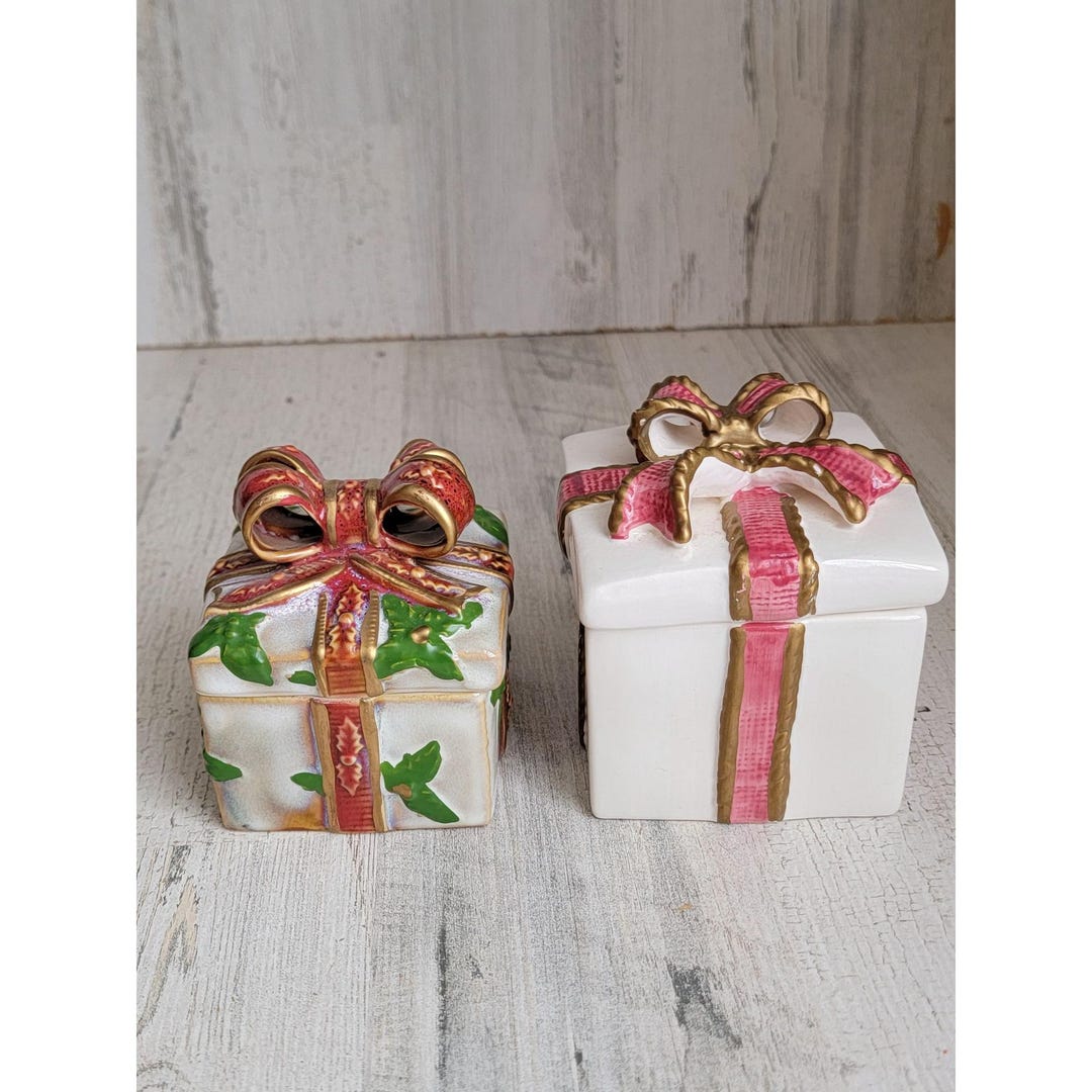 Gift Box Trinket Set Home Decor Present Xmas Ceramic Vintage - Etsy