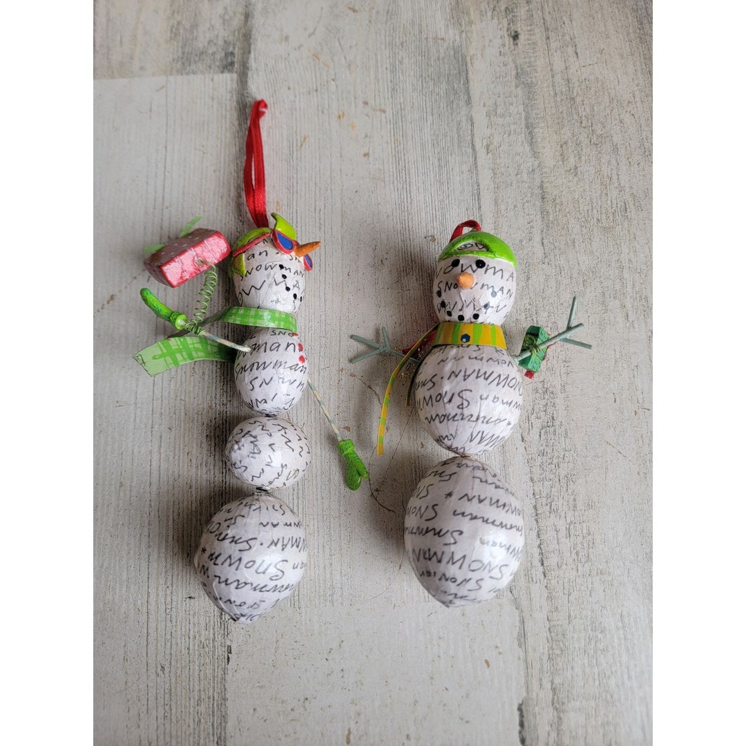 Nancy Wolf Silvestri Snowman Newspaper Print Ornament Xmas Set - Etsy