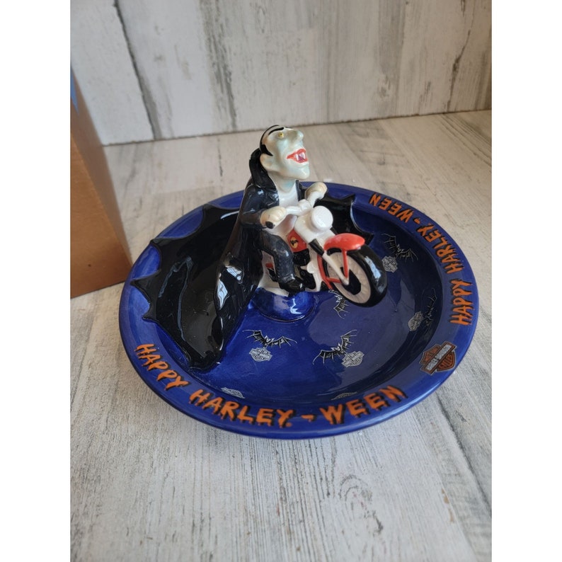 Harley Davidson Dracula on Bike Porcelain Dish Halloween - Etsy