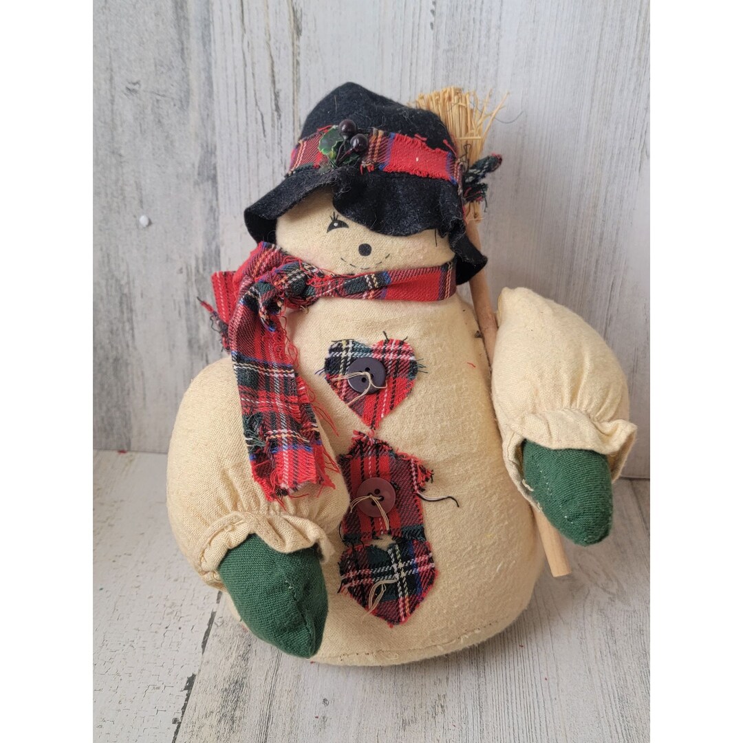 Dandee Vintage Snowman Mistletoe Plush Xmas Decor Plaid - Etsy