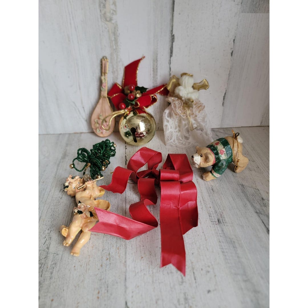 Vintage Angel Bell Ribbon Lute Tree Ornament Xmas Variety Set Bear ...