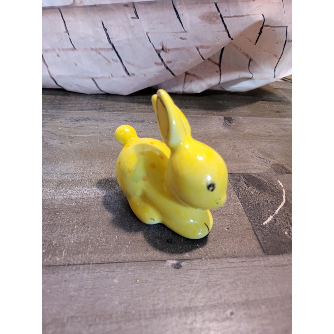 Vintage Ceramic Yellow Bunny Rabbit Decor Figure Polka - Etsy