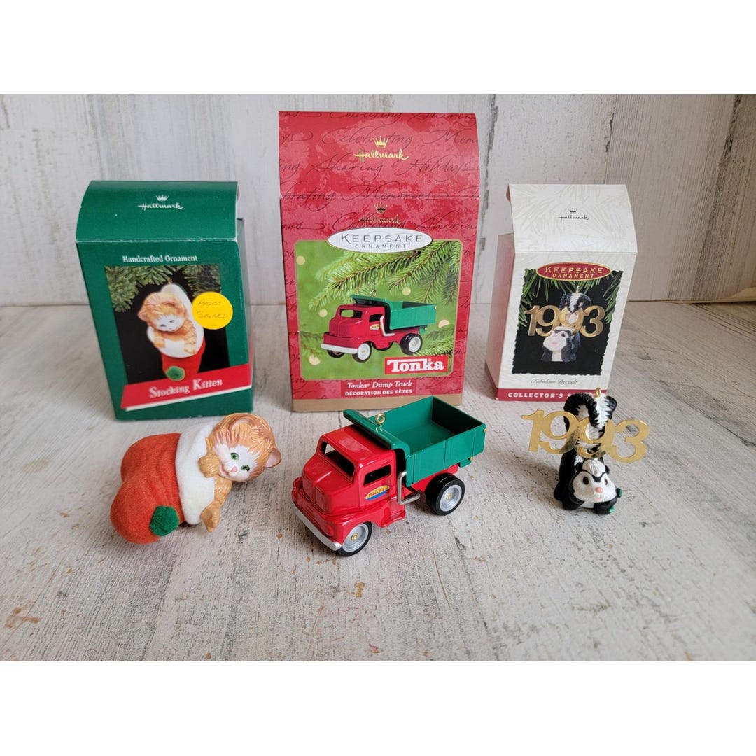 Hallmark Variety Ornament Skunk Cat Tonka Truck Xmas Set Unique Animal ...