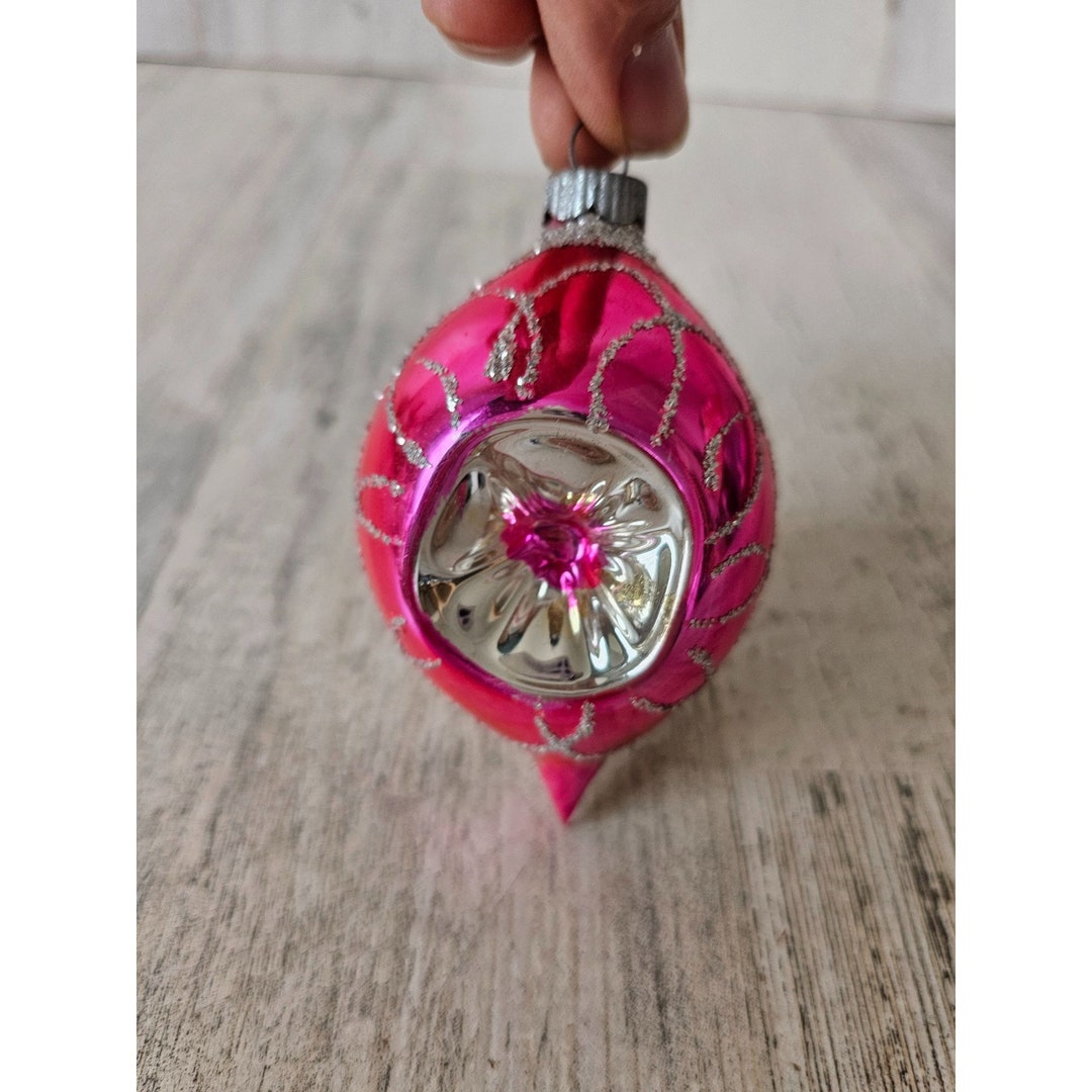 Vintage Reflector Pink Teardrop Glass Ornament Xmas Tree - Etsy